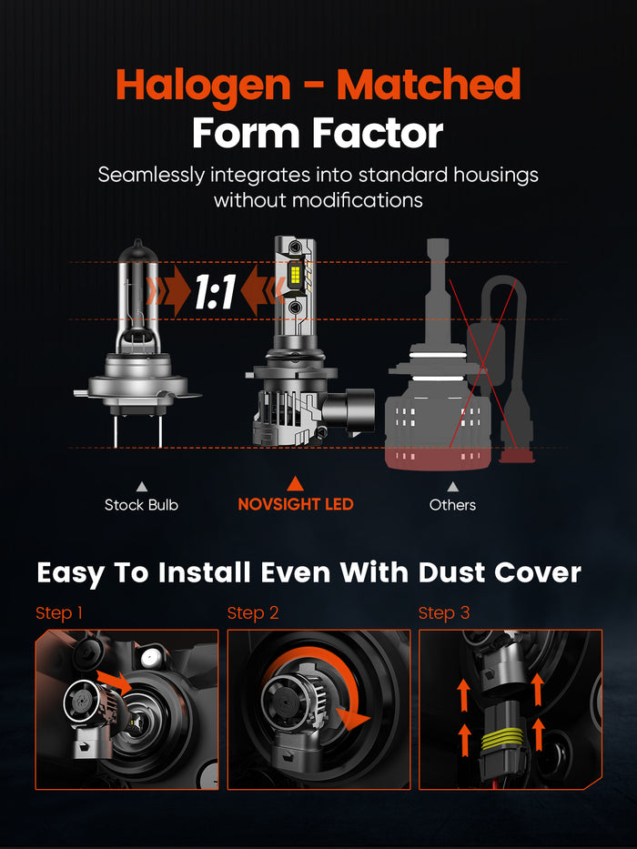 Novsight N99 Series Wireless LED Headlight Bulbs 100W OEM Halogen ...