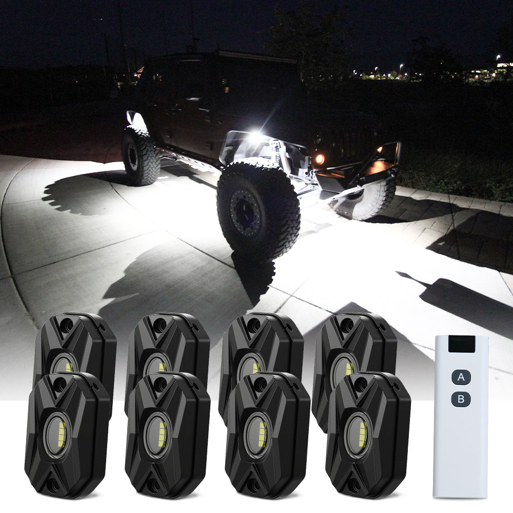 LED Rock Lights Kit White Light Flood Beam (4 Pods/8 Pods Set)