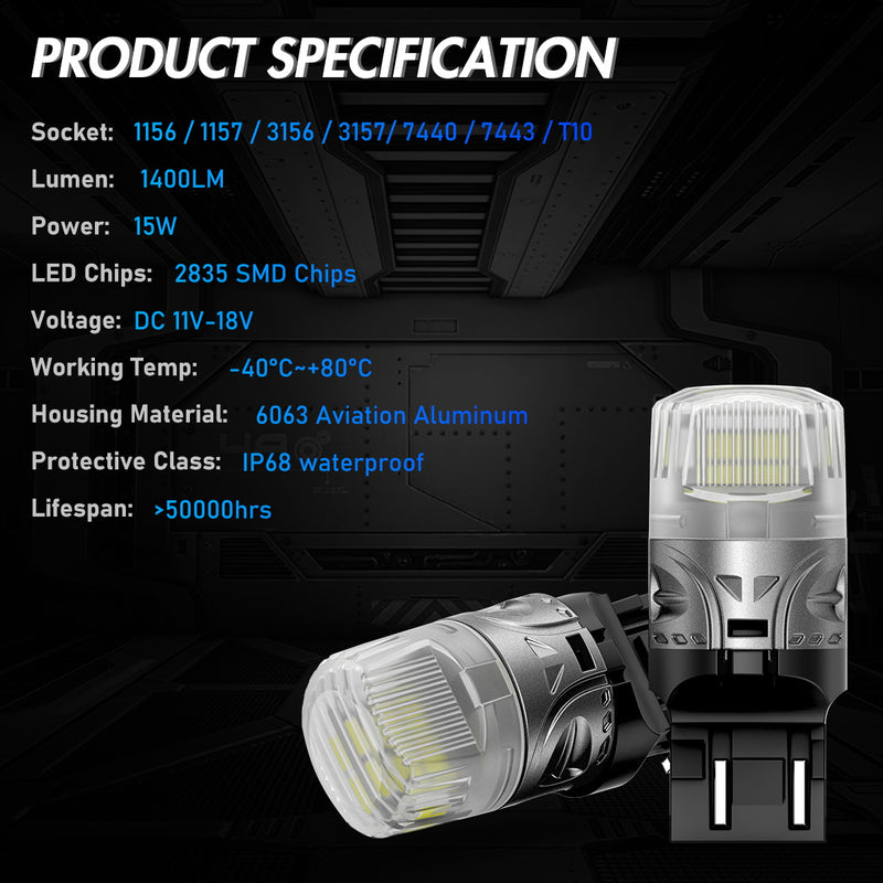 7443 T20 7444 W21 5W LED Bulbs for Rear Front Sinal Lights DRL - White