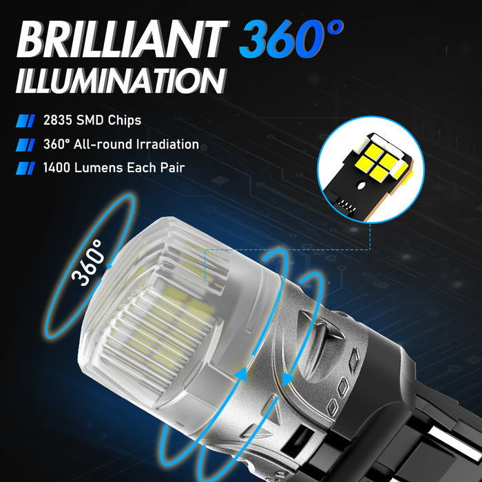 7443 T20 7444 W21 5W LED Bulbs for Rear Front Sinal Lights DRL - White