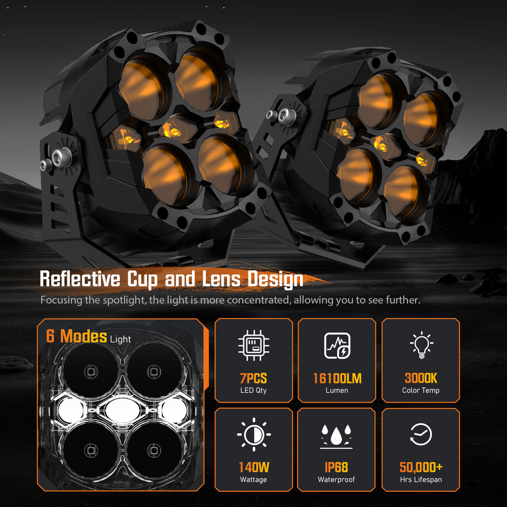 Cyber | 6-inch LED Pod Lights Amber Light Warrior Black