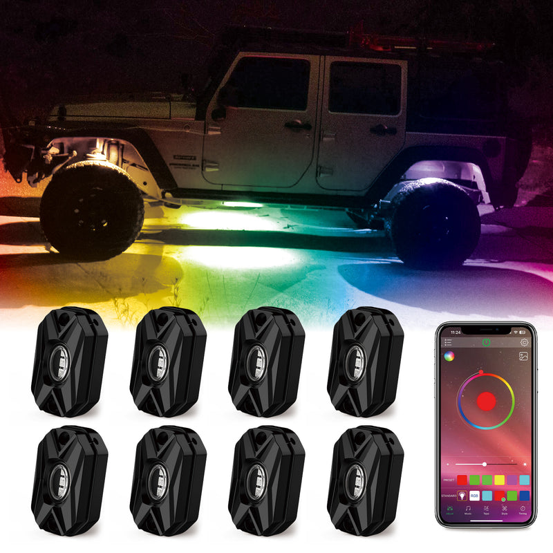Novsight RGB LED Rock Lights Kit One to Eight for Outdoor Road for ...