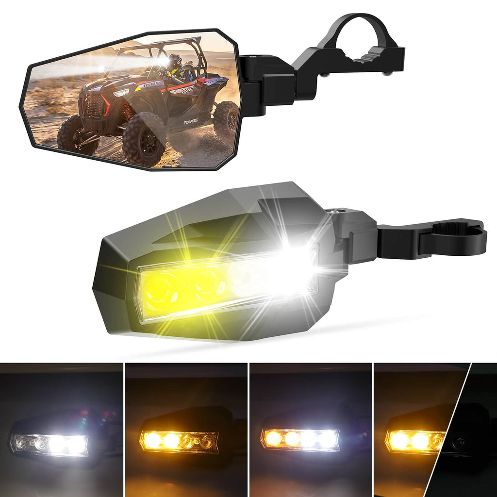 UTV LED Side Rear View Mirrors Light-360° Adjustment, UTV Mirror 1.6 ...